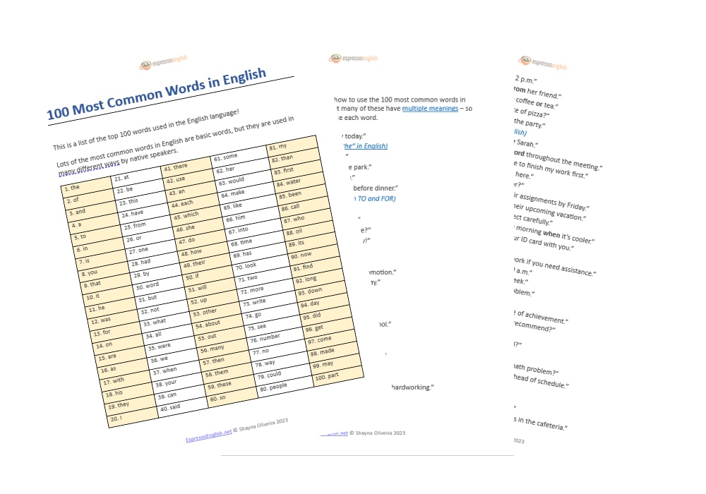 The 100 most common words in English - Espresso English