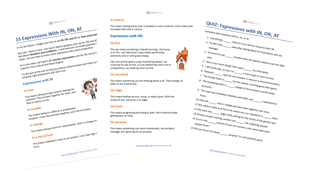 How to use IN, ON, AT for time and place - Espresso English
