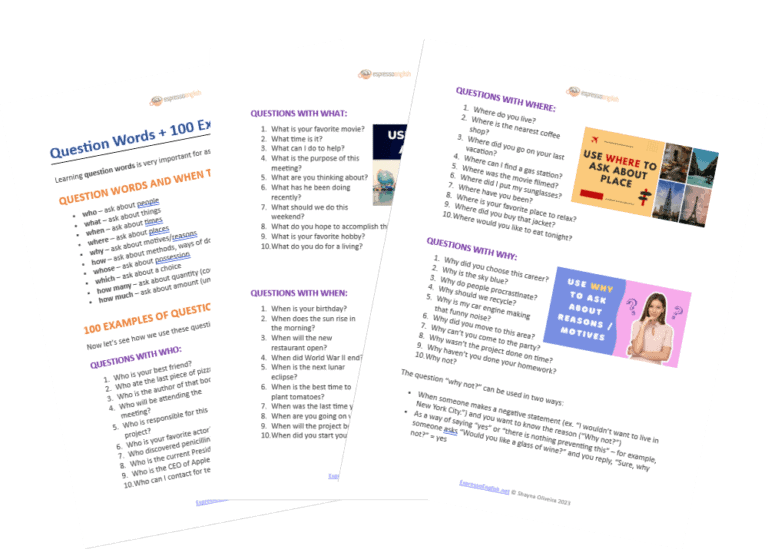 Question Words + 100 Example Questions - Espresso English