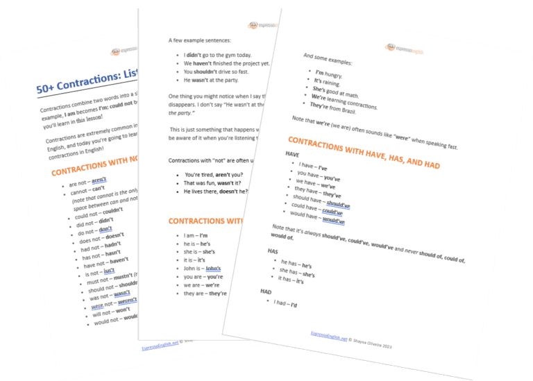50+ Contractions in English: List & Examples - Espresso English