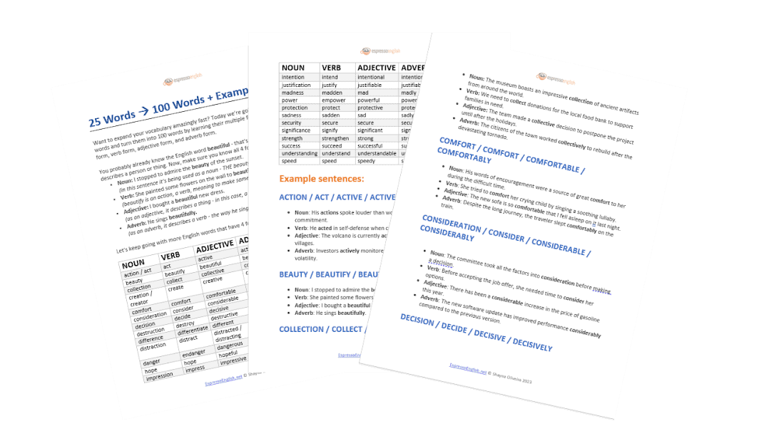 100 English Words: Nouns, Verbs, Adjectives, Adverbs - Espresso English