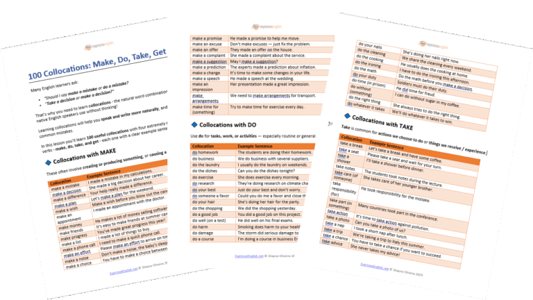 100 Collocations With Make, Do, Take, Get - Espresso English